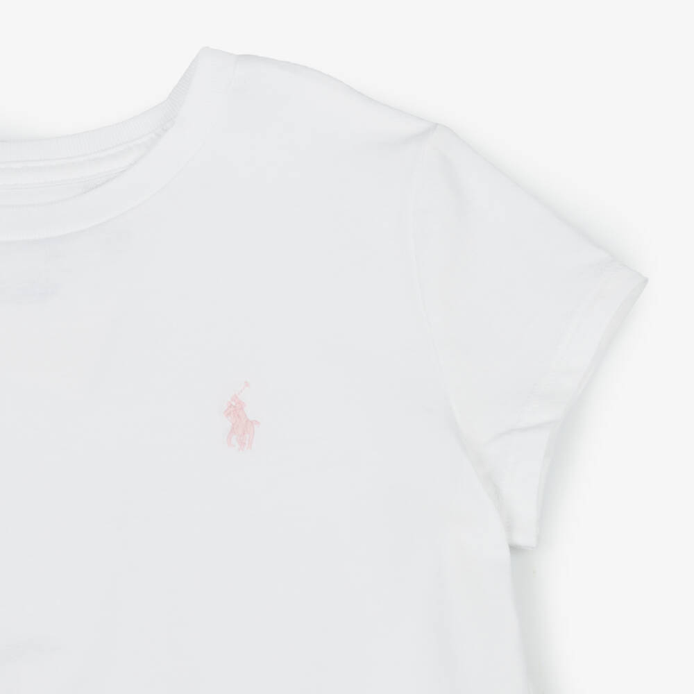 Ralph Lauren - Girls White Cotton T-Shirt With Pink Pony Logo ...