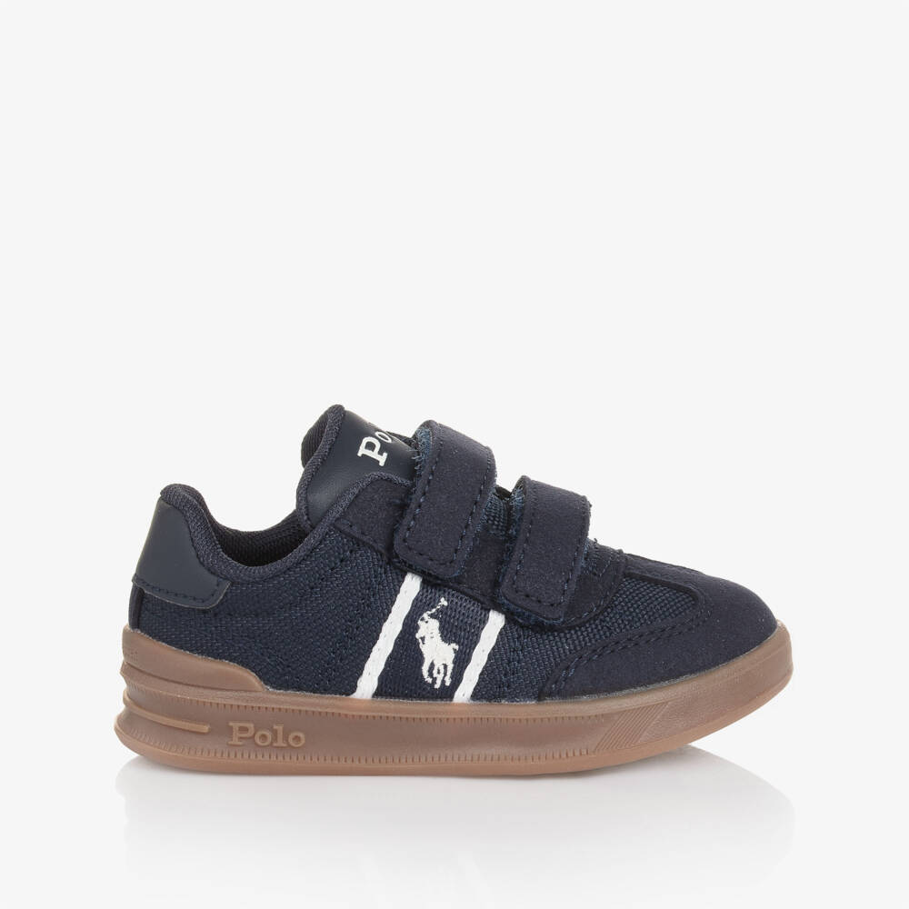 Ralph Lauren - Navy Blue Polo Logo Velcro Trainers | Childrensalon
