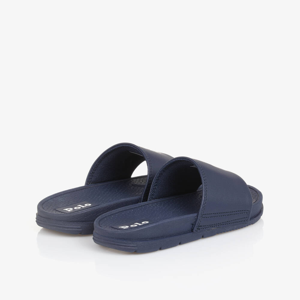 Ralph Lauren - Navy Blue Sliders With White Pony Logo | Childrensalon