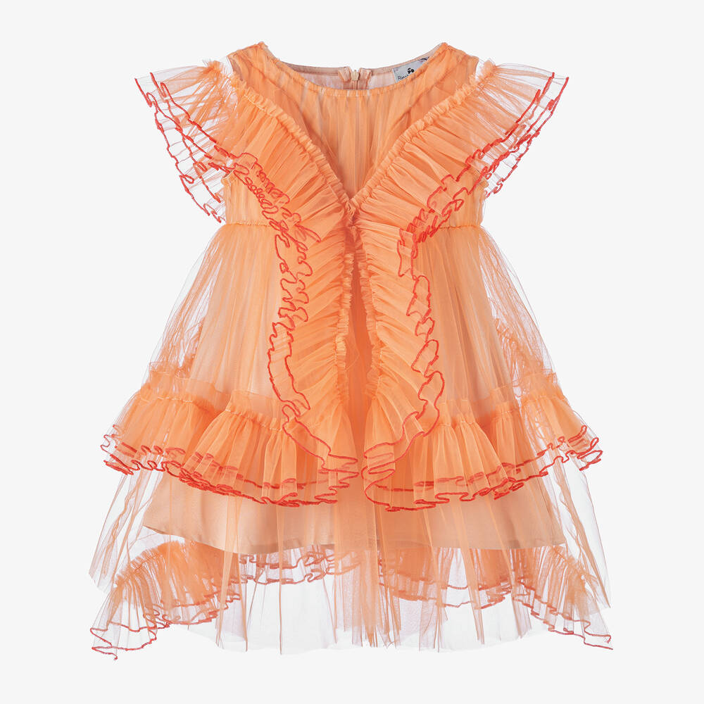 RaspberryPlum - Girls Orange Tulle Ruffle Dress | Childrensalon
