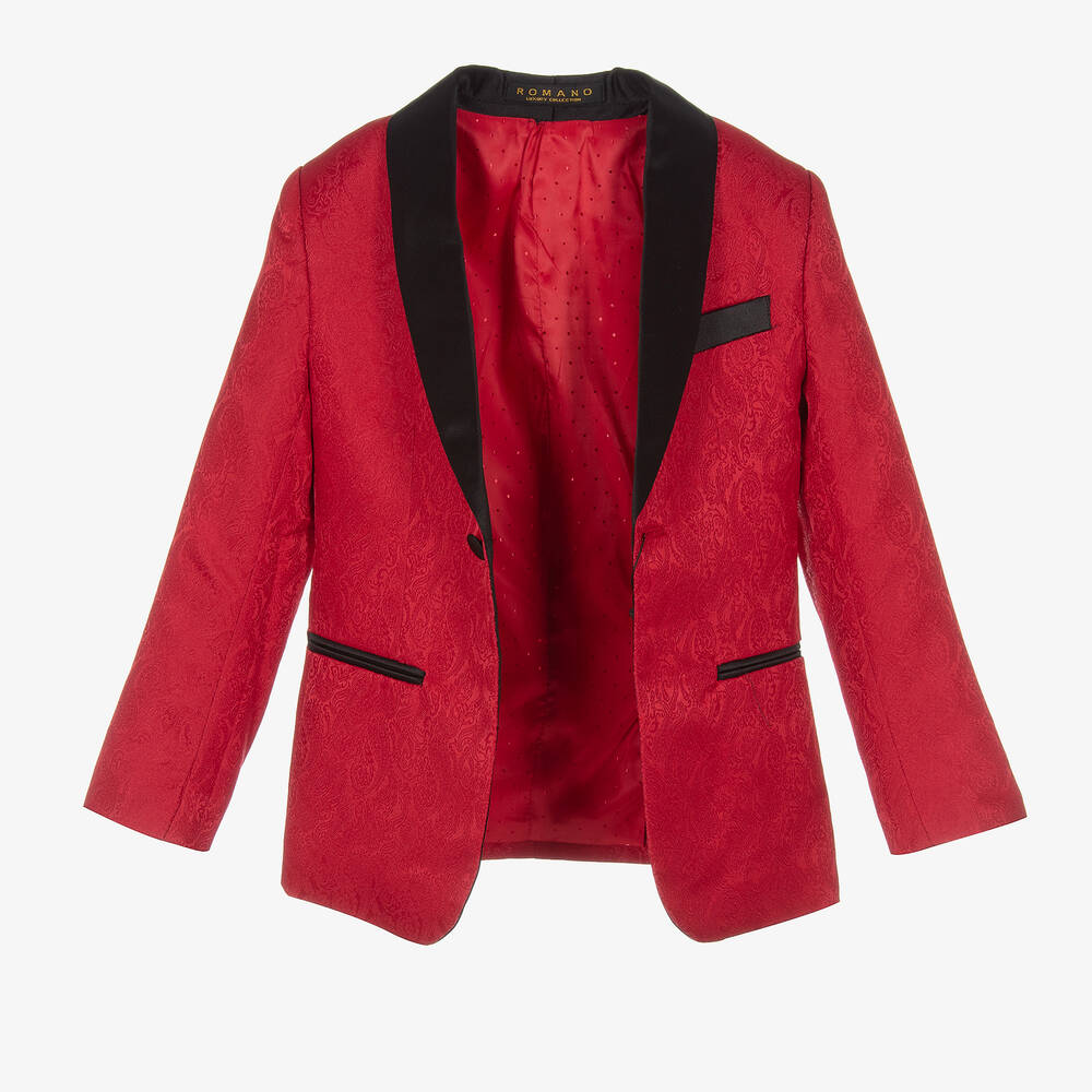 Romano - Boys Red & Black Jacquard Suit | Childrensalon