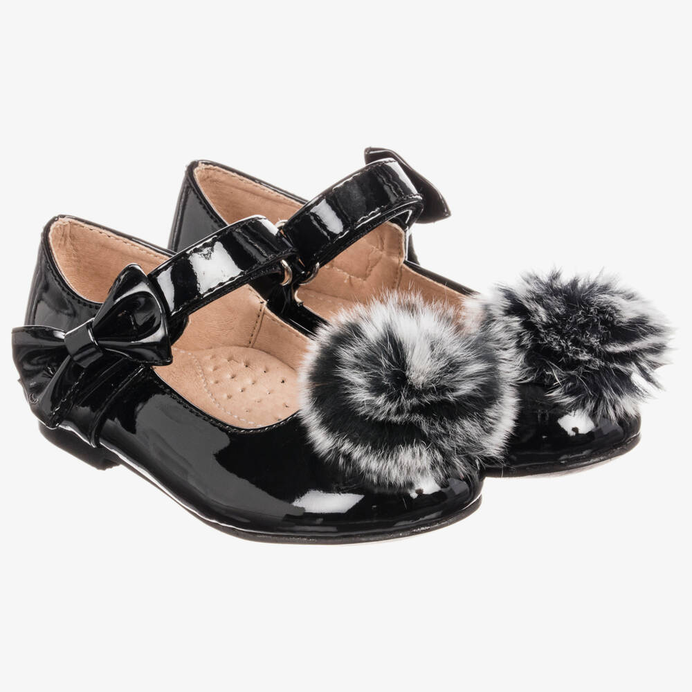 Romano Princess - Patent Black Pom-Pom Shoes | Childrensalon