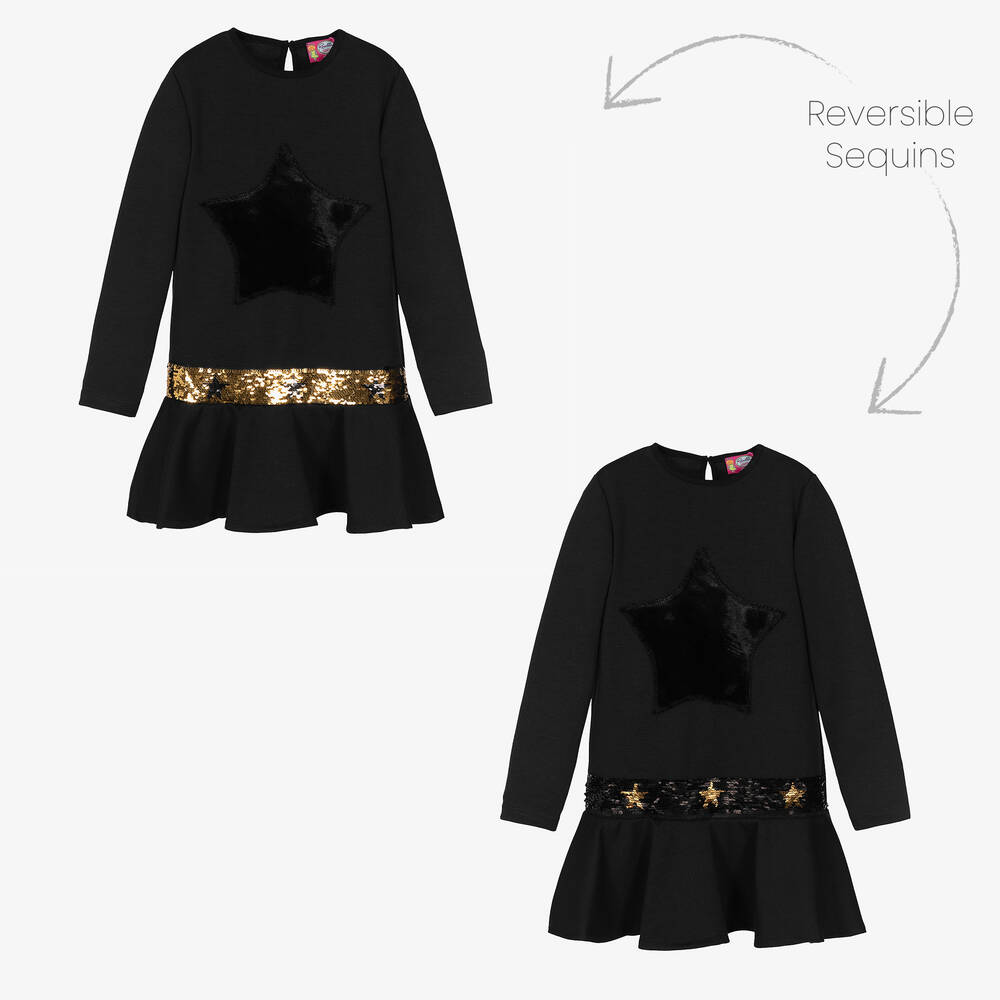Girls Black & Gold Sequin Dress | Childrensalon