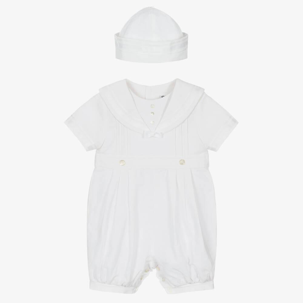 Sarah Louise - Baby Boys White Sailor Shortie Set | Childrensalon