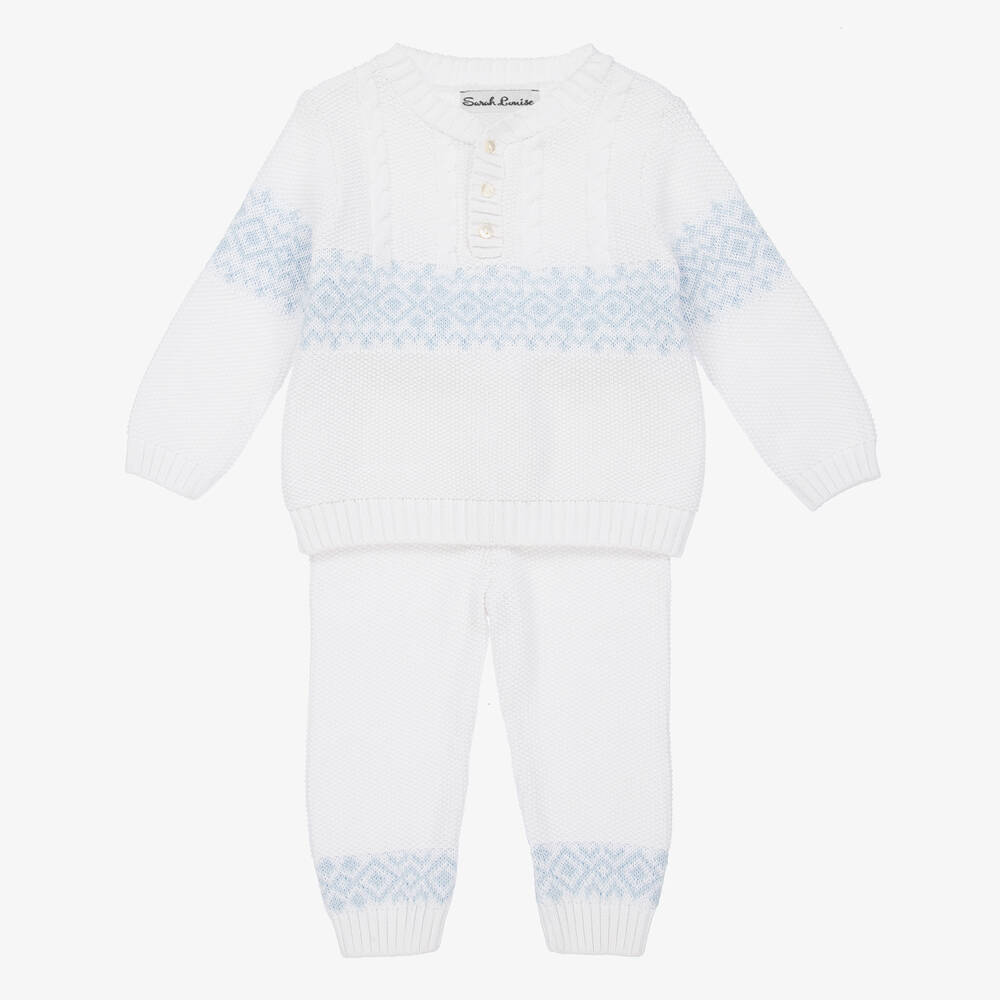 Sarah Louise - طقم بنطلون قطن محبوك لون أبيض للأولاد | Childrensalon
