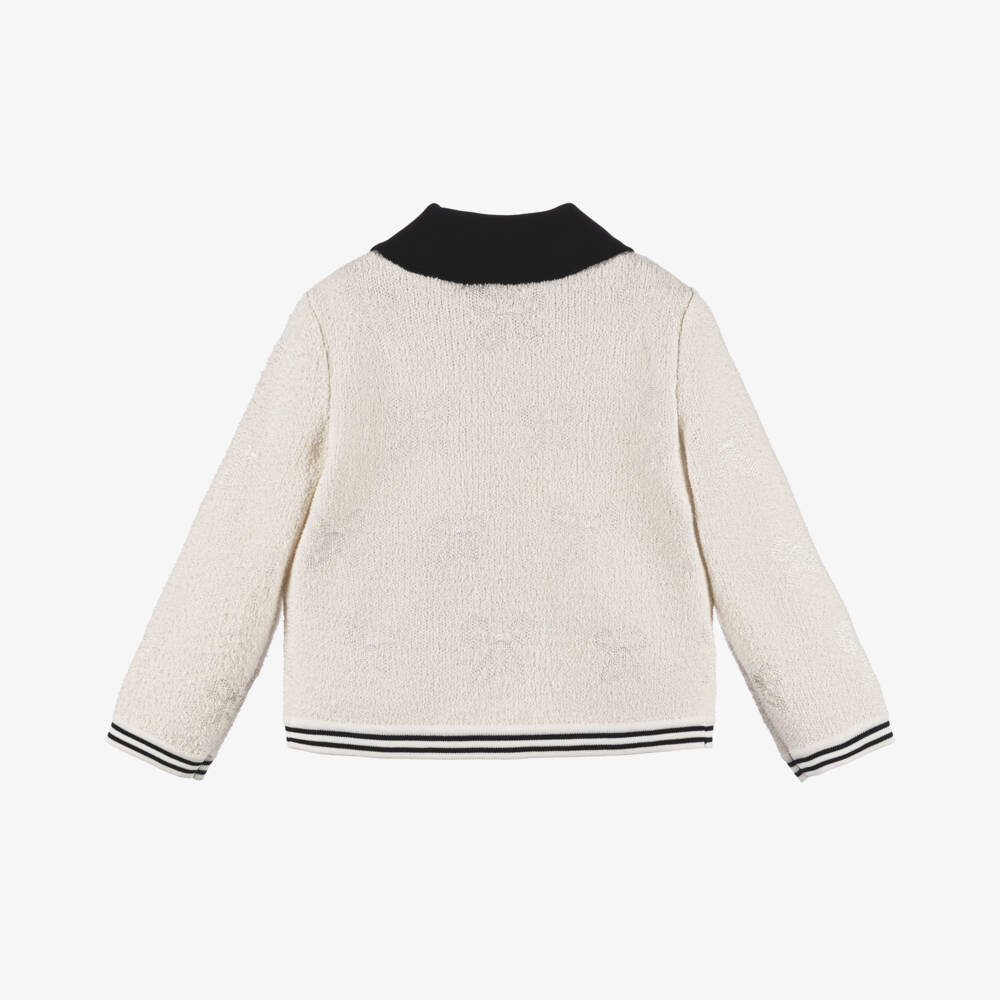Self-Portrait - Girls Ivory Cotton Knit Jacquard Cardigan | Childrensalon