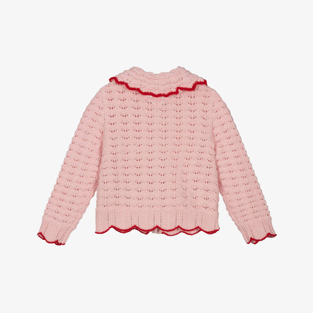 Self-Portrait - Girls Pink Cotton & Wool Knit Cardigan | Childrensalon