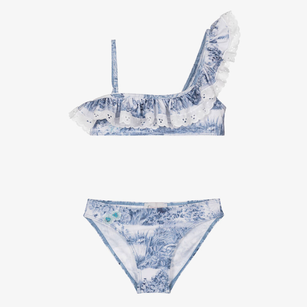 Selini Action - Girls Blue Toile de Jouy & Broderie Anglaise Bikini ...