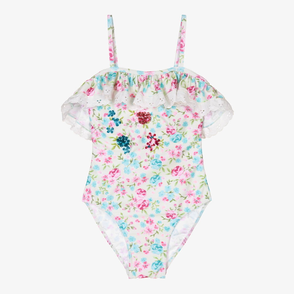Selini Action - Girls Ivory Floral Swimsuit | Childrensalon