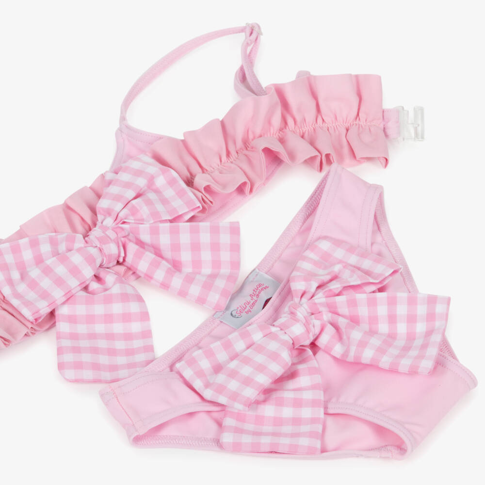 Selini Action - Girls Pink Gingham Bow Bikini | Childrensalon