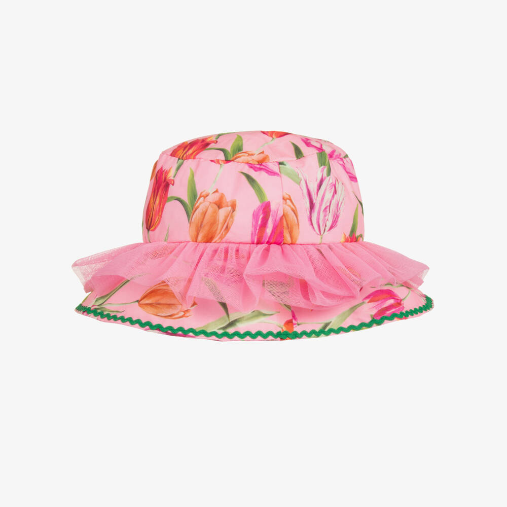 Selini Action - Girls Pink Tulip Print Bucket Hat | Childrensalon