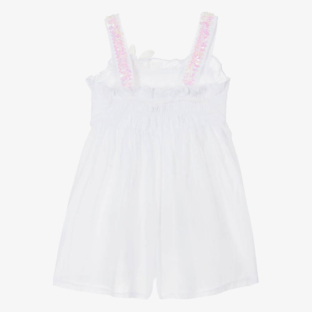 Selini Action - Girls White Cotton Sequin Playsuit | Childrensalon
