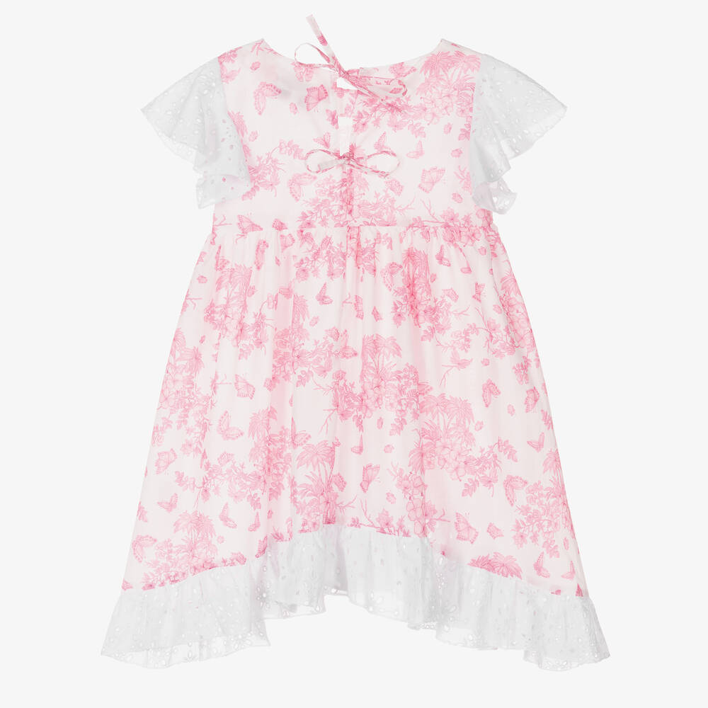 Selini Action - Girls White & Pink Floral Beach Dress | Childrensalon