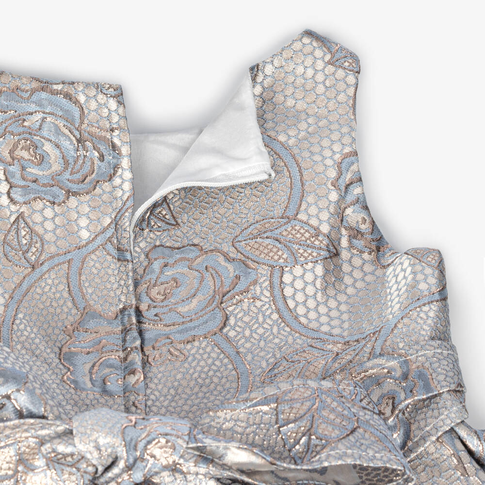 Sevva - Girls Blue & Gold Brocade Dress Set | Childrensalon