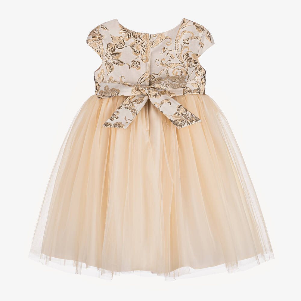 Sevva - Girls Gold Brocade & Tulle Dress | Childrensalon