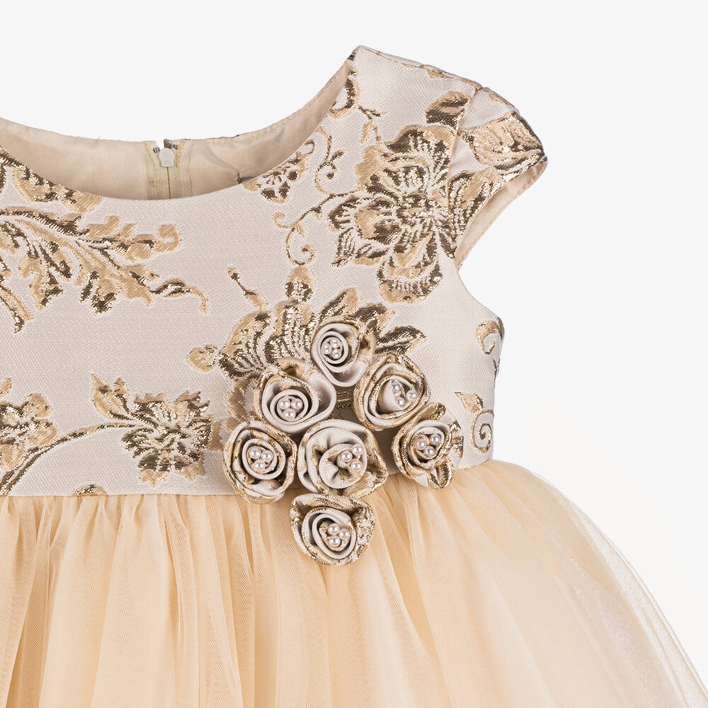 Sevva - Girls Gold Brocade & Tulle Dress | Childrensalon