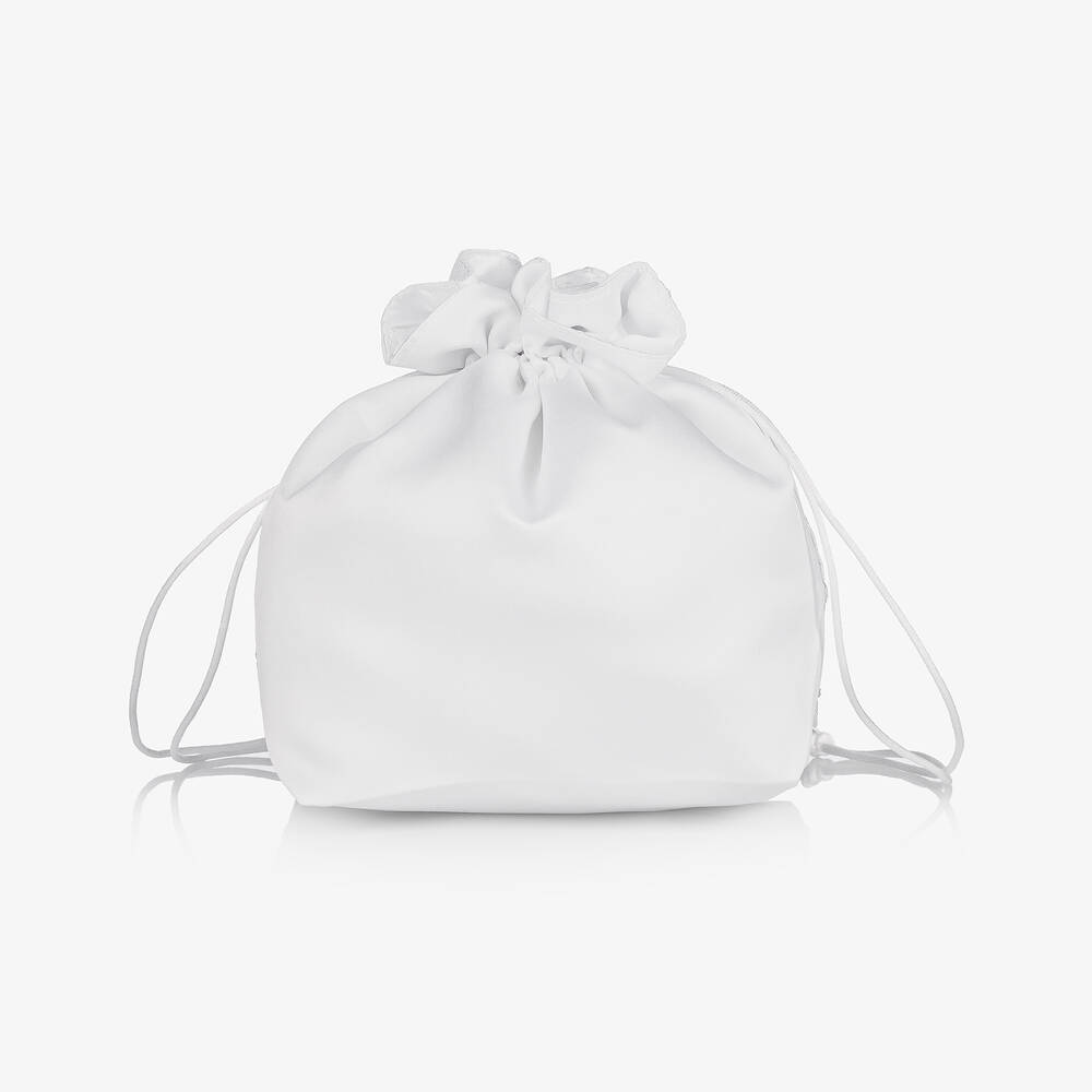 Sevva - Girls White Satin Drawstring Handbag (24cm) | Childrensalon