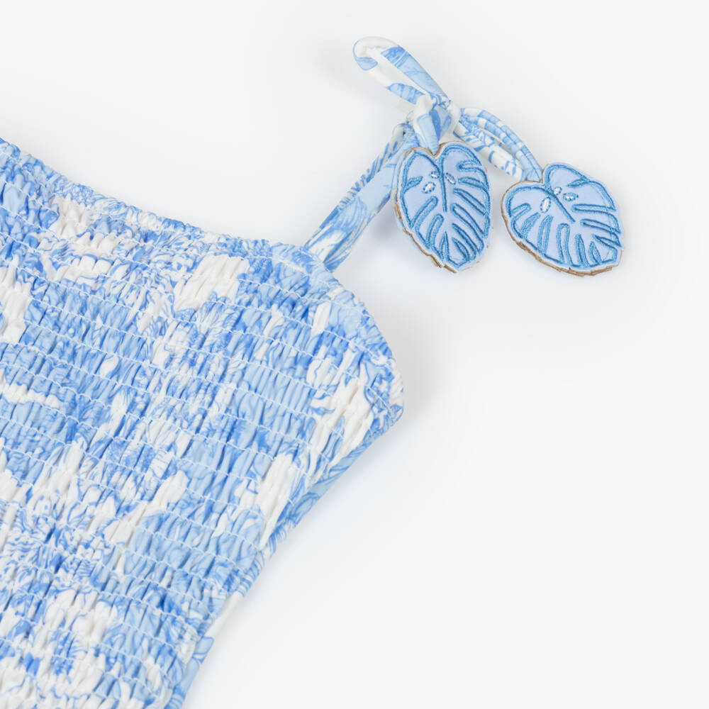 Shade Critters - Girls Blue Floral Shirred Swimsuit (UPF50 ...