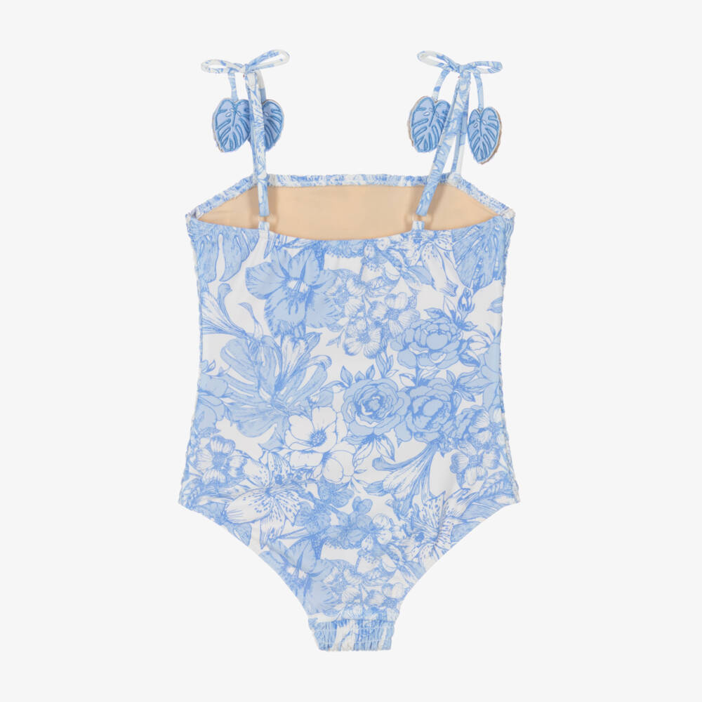Shade Critters - Girls Blue Floral Shirred Swimsuit (UPF50 ...