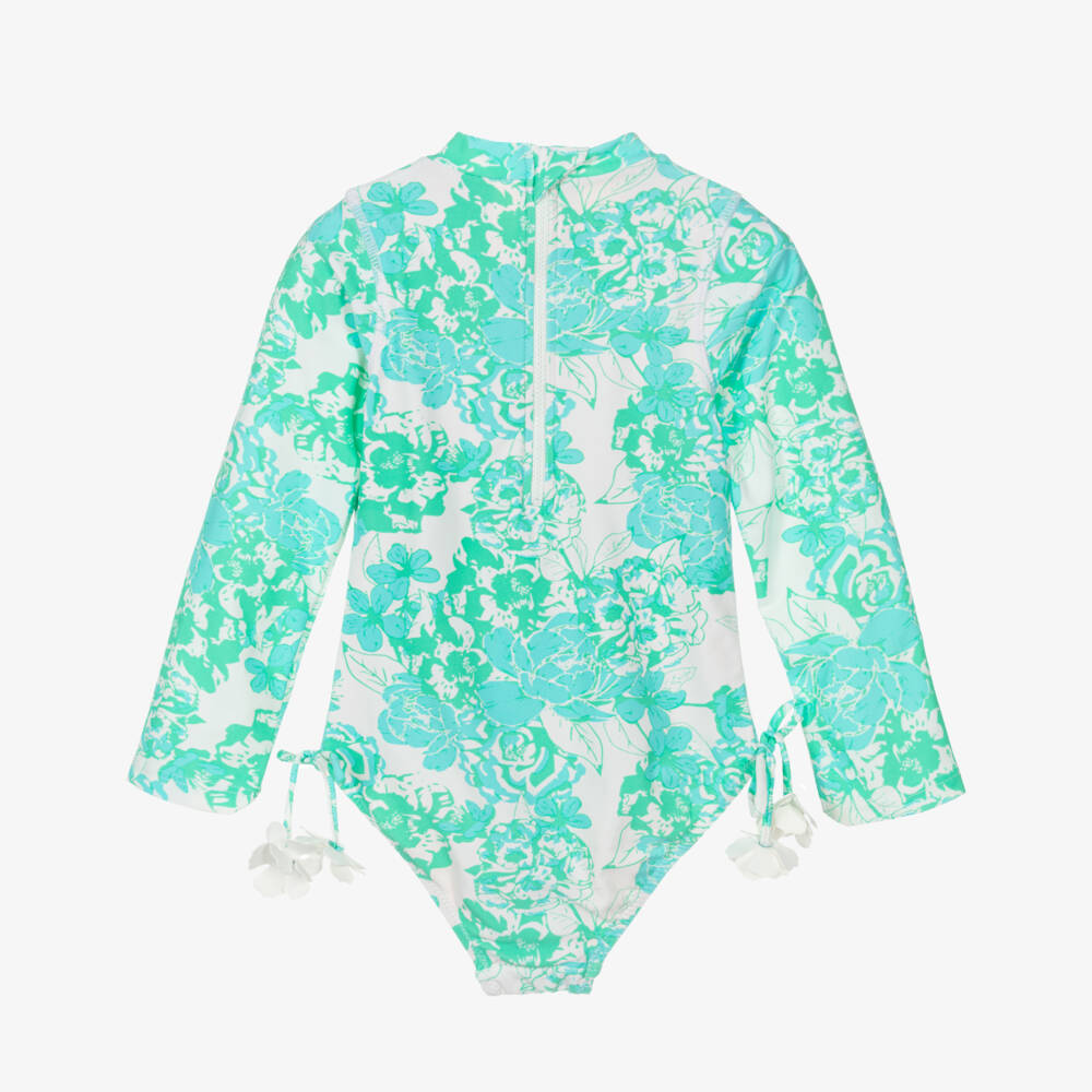 Shade Critters - Girls Green Floral Swimsuit (UPF50+) | Childrensalon