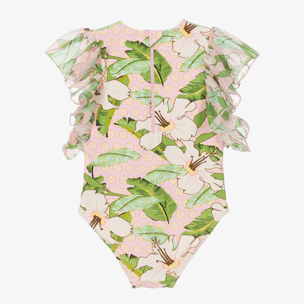 Shade Critters - Girls Pink Botanical Printed Swimsuit (UPF50 ...