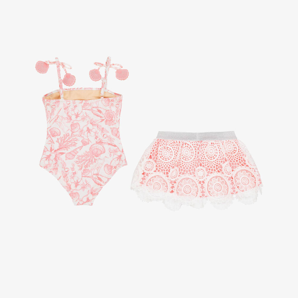 Shade Critters - Girls Pink Seashell Swimsuit Set (UPF50+) | Childrensalon