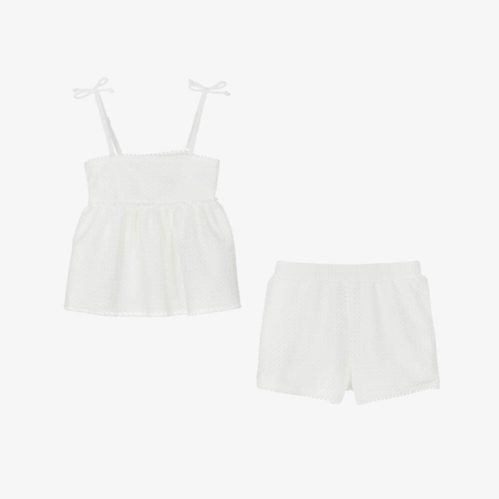 Shade Critters - Girls White Crochet Beach Shorts Set | Childrensalon