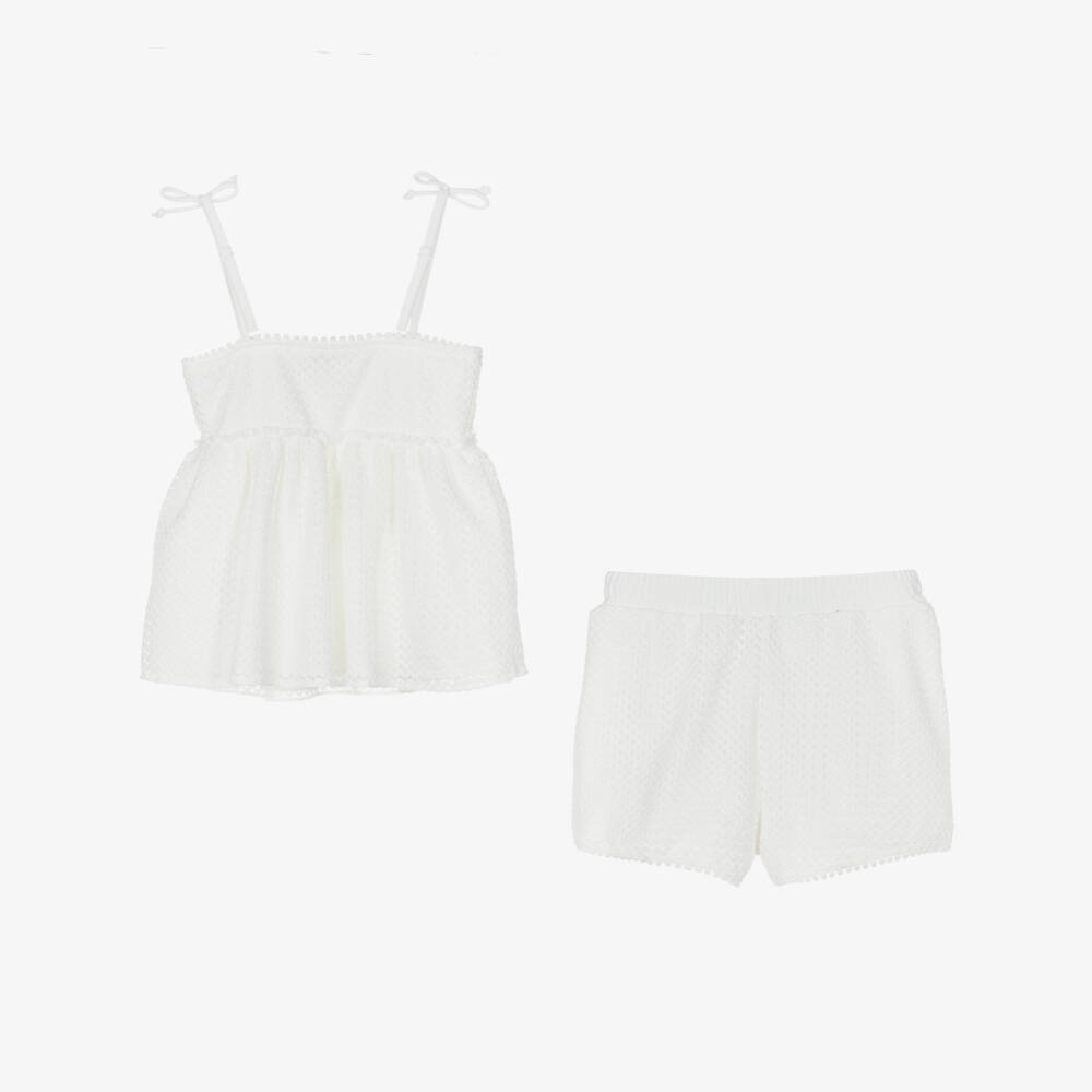 Shade Critters - Girls White Crochet Beach Shorts Set | Childrensalon