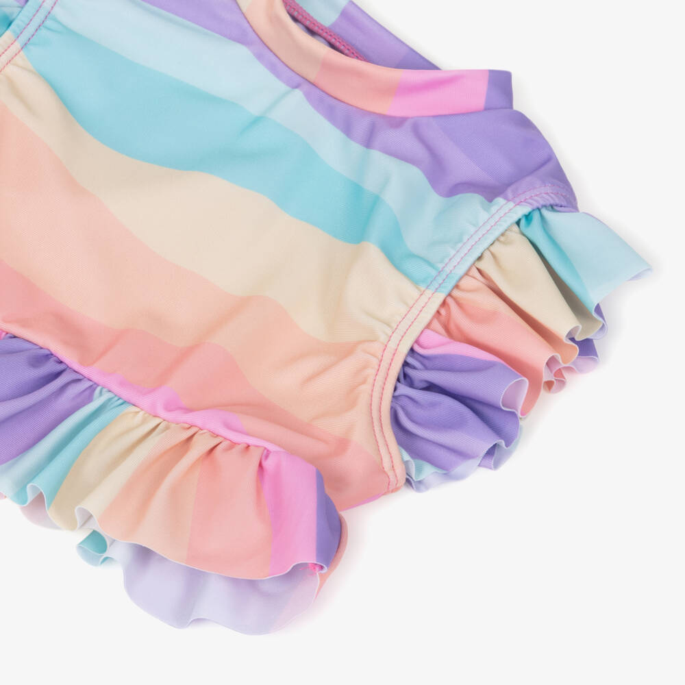 Soli Swim - Girls Pastel Striped Ruffle Tankini (UPF50+) | Childrensalon