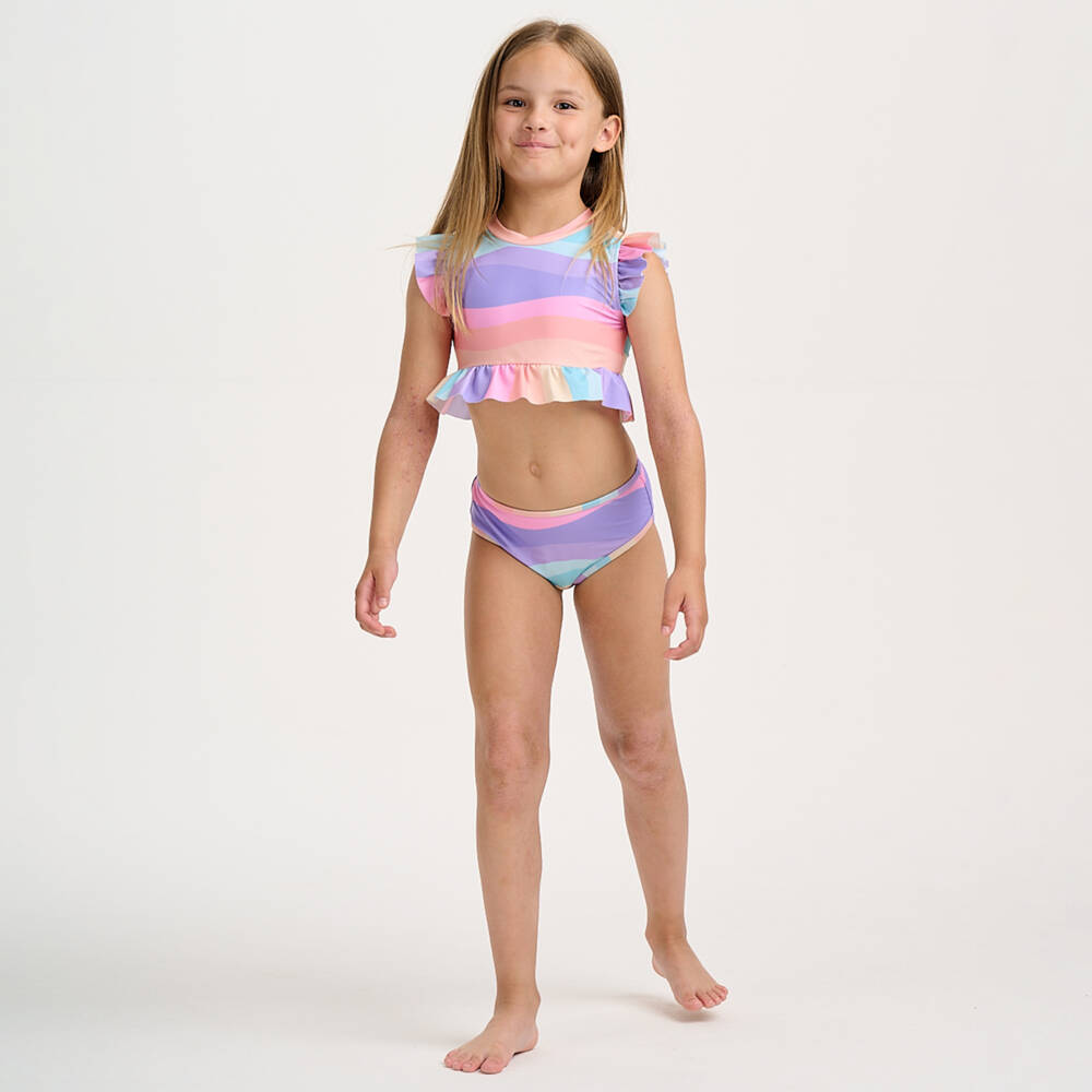 Soli Swim Girls Pastel Striped Ruffle Tankini Upf50 Childrensalon