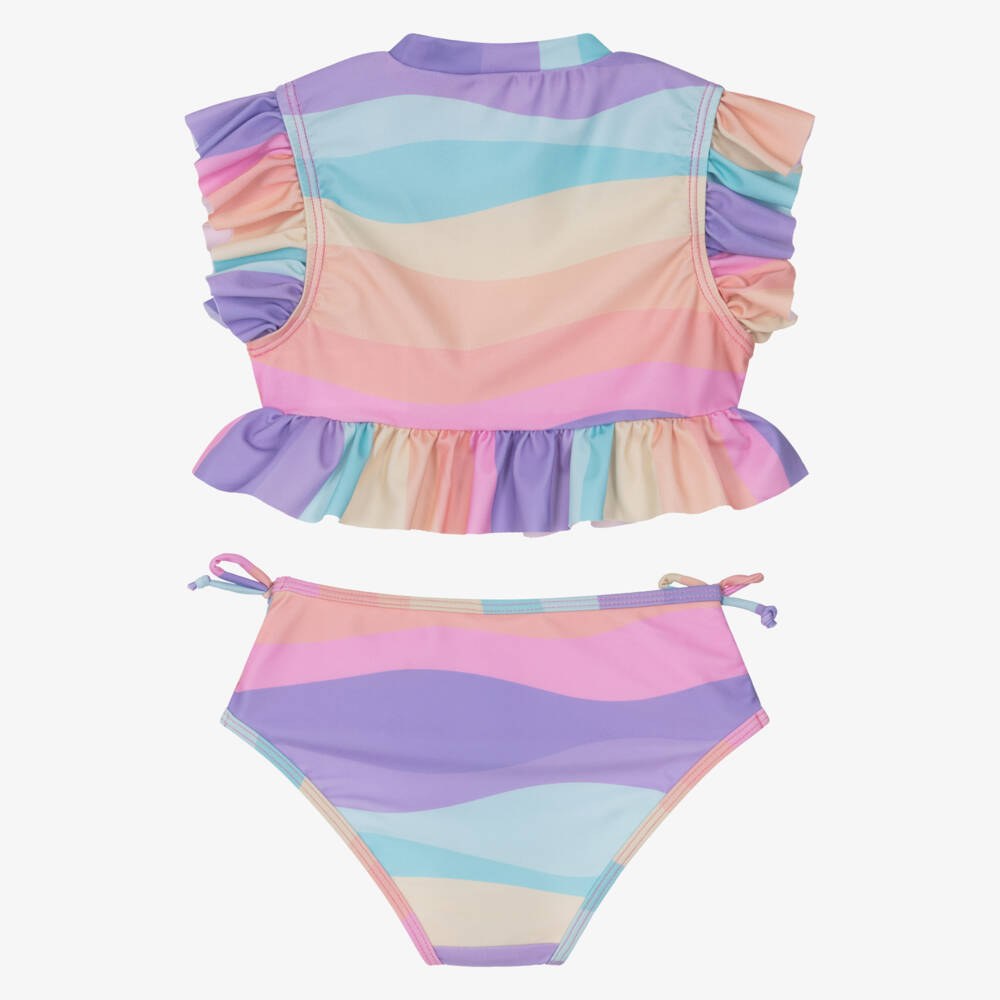 Soli Swim - Girls Pastel Striped Ruffle Tankini (UPF50+) | Childrensalon