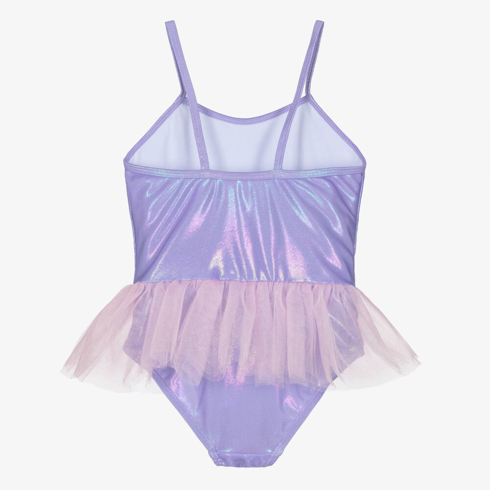 Soli Swim - Girls Purple & Pink Tulle Swimsuit (UPF50+) | Childrensalon