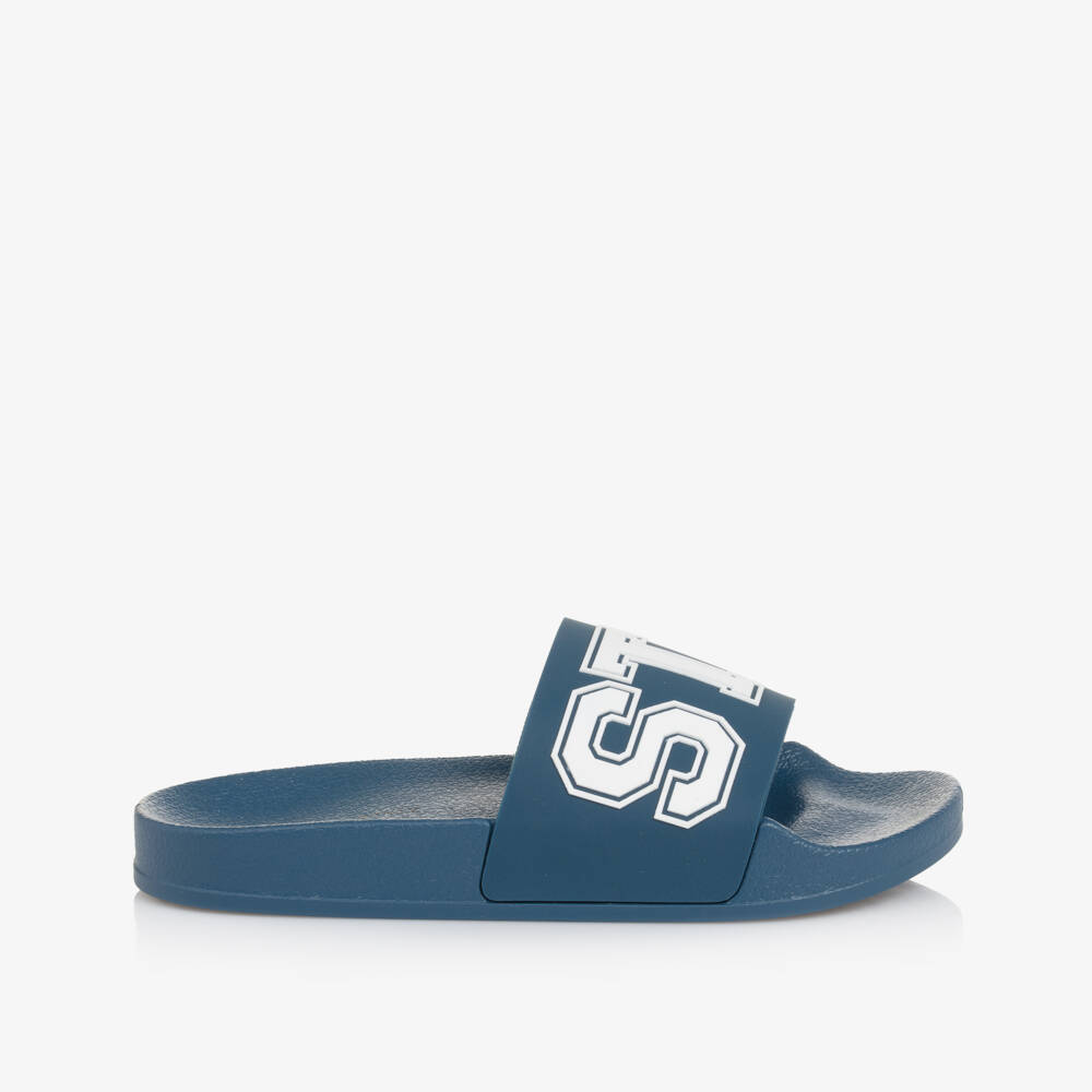 Stella McCartney Kids - Blue Varsity Logo Sliders | Childrensalon