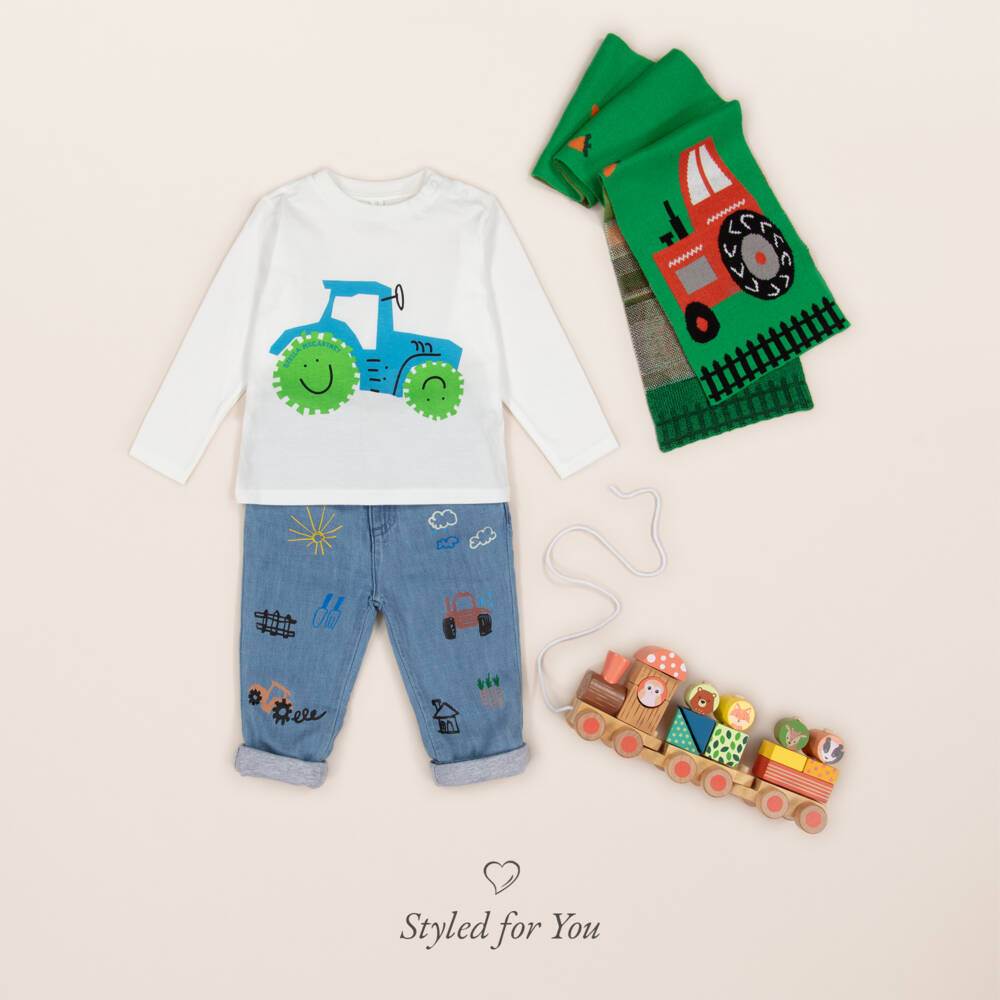 Stella McCartney Kids - Boys Ivory Tractor Print Organic Cotton Top ...