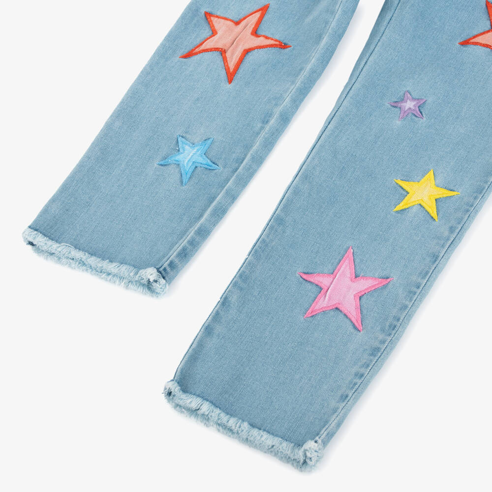 Stella McCartney Kids - Girls Blue Denim Star Patch Jeans | Childrensalon