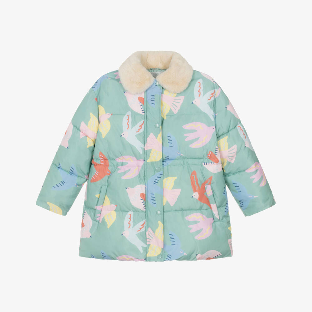 Stella McCartney Kids - Girls Pastel Green Birds Puffer Coat ...