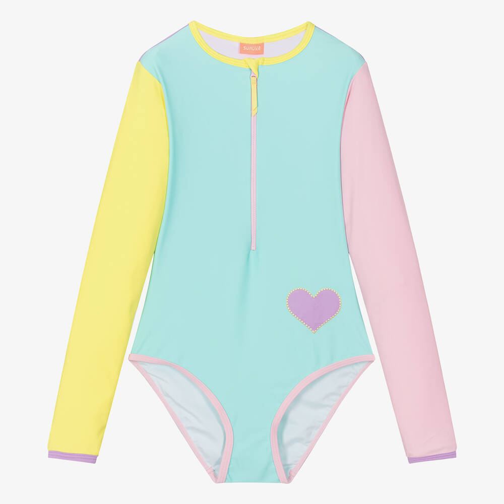 Sunuva - Teen Girls Turquoise Blue Colourblock Swimsuit | Childrensalon