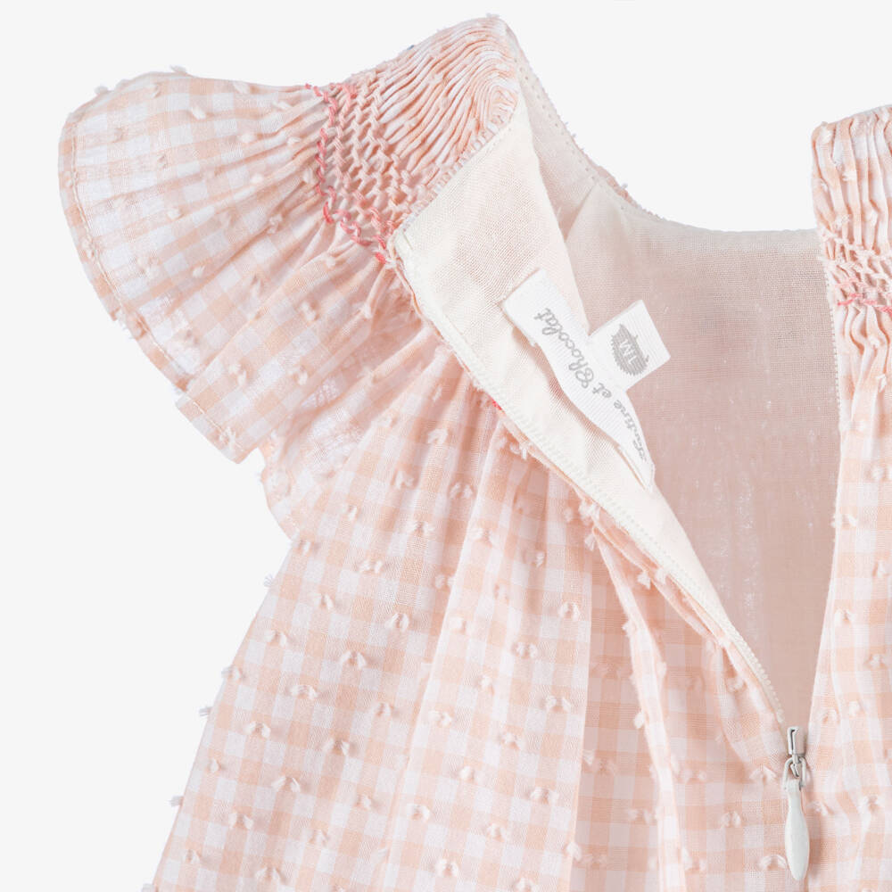 Tartine et Chocolat - Baby Girls Peach Pink Cotton Dress with Floral ...