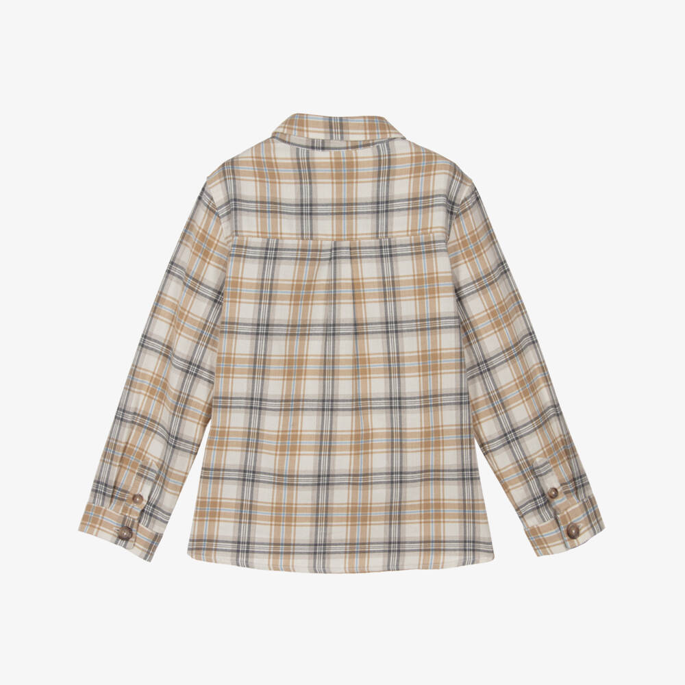 Tartine et Chocolat - Boys Beige Check Cotton & Wool Mix Shirt ...