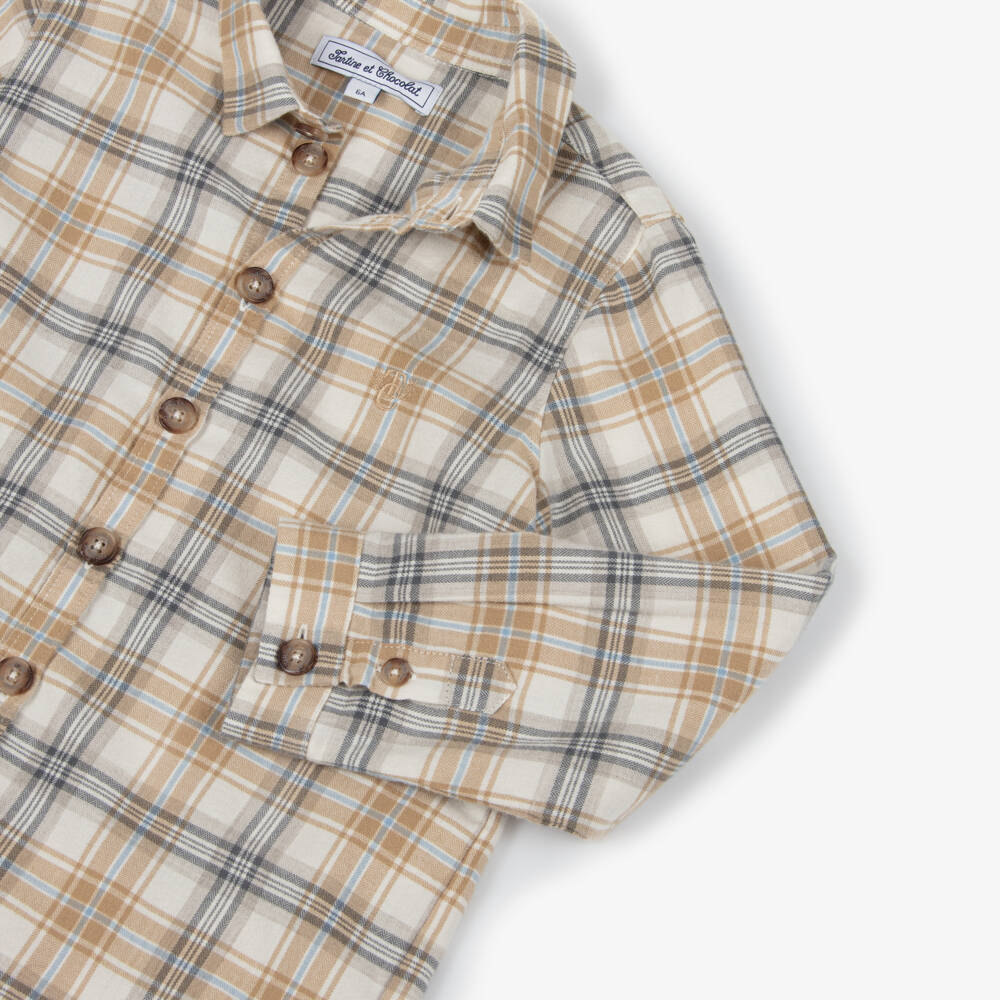 Tartine et Chocolat - Boys Beige Check Cotton & Wool Mix Shirt ...