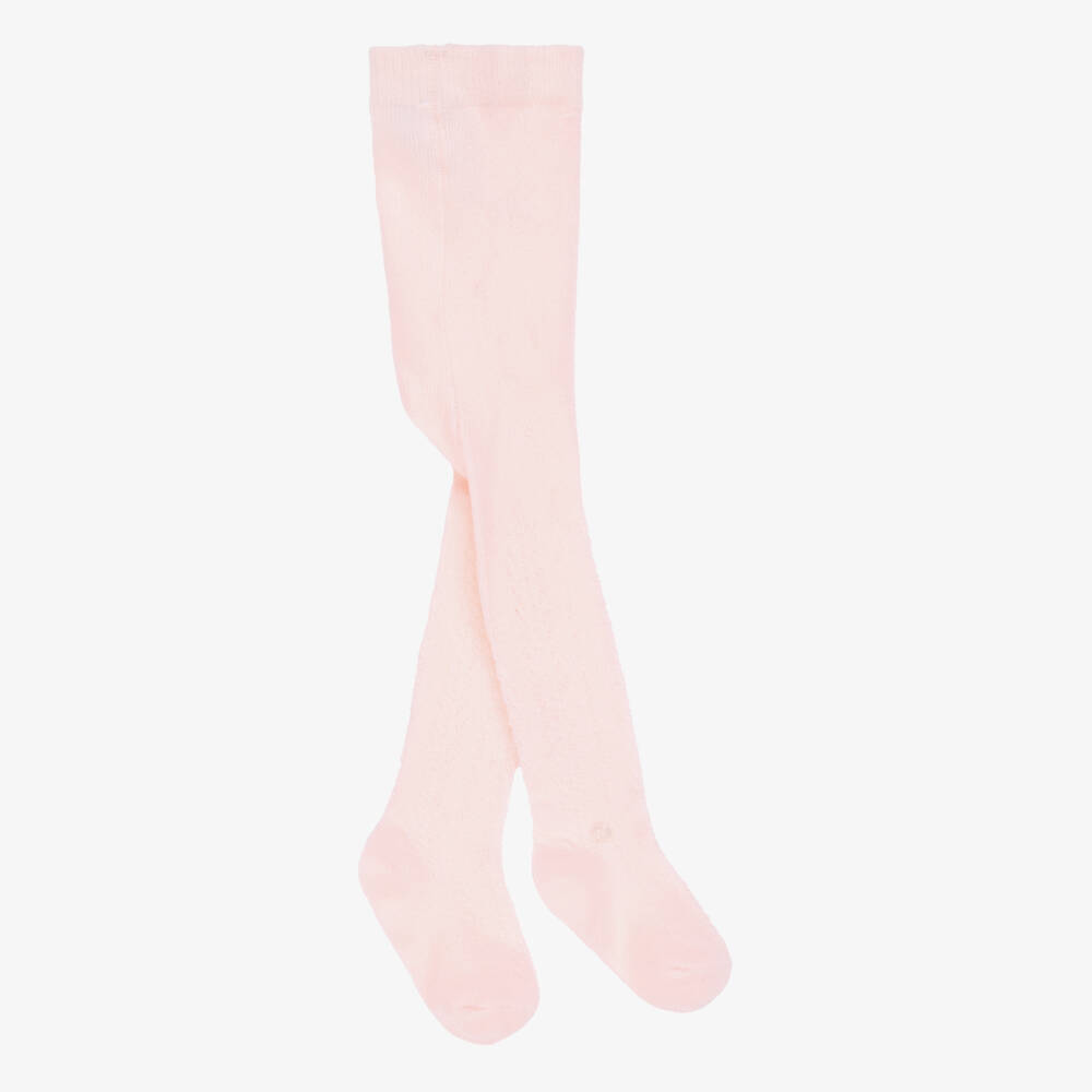 Tartine et Chocolat - Girls Pink Cotton Lace Pattern Tights | Childrensalon