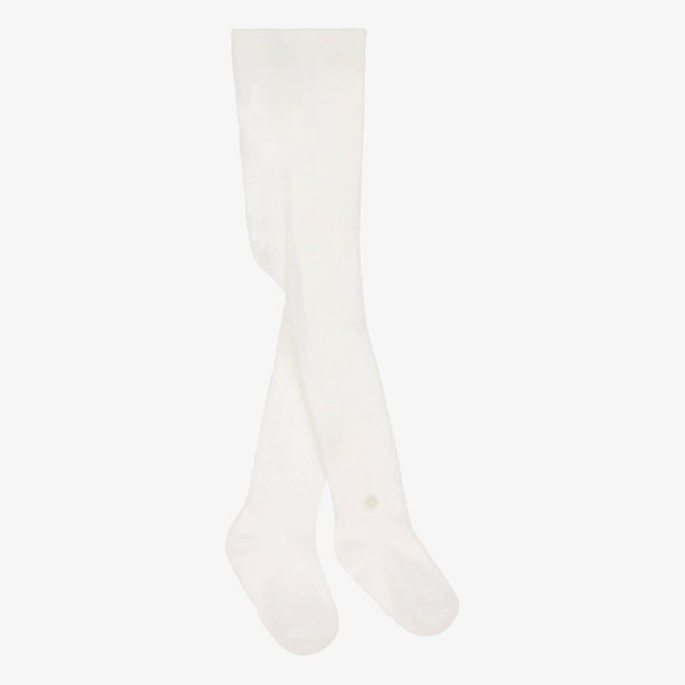 Tartine et Chocolat - Girls White Cotton Knit Lace Pattern Tights ...