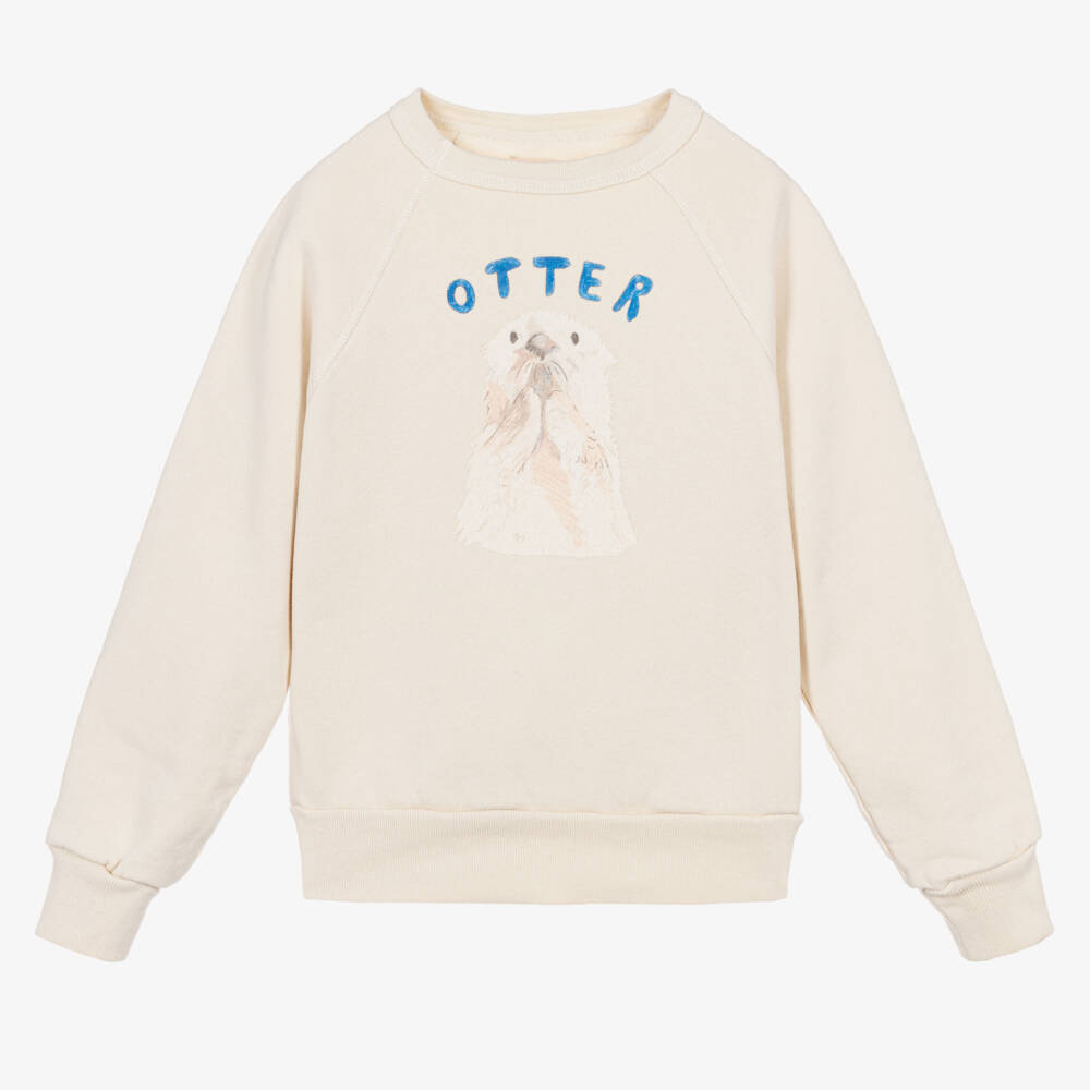 The Animals Observatory - Ivory Cotton Otter Sweatshirt | Childrensalon