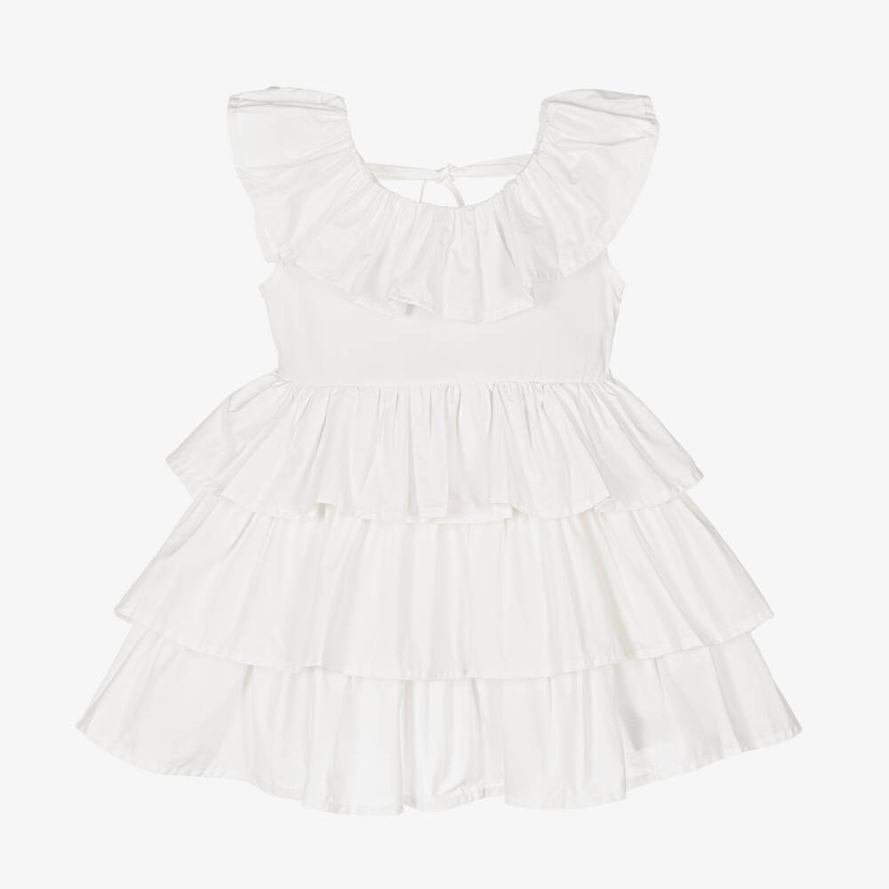 The Tiny Universe - Girls White Cotton Ruffle Dress | Childrensalon