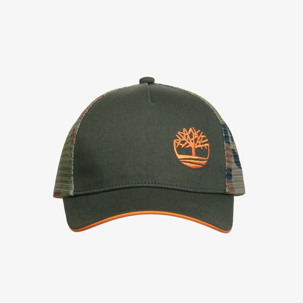 Timberland - Boys Green Camouflage Cotton & Mesh Cap | Childrensalon