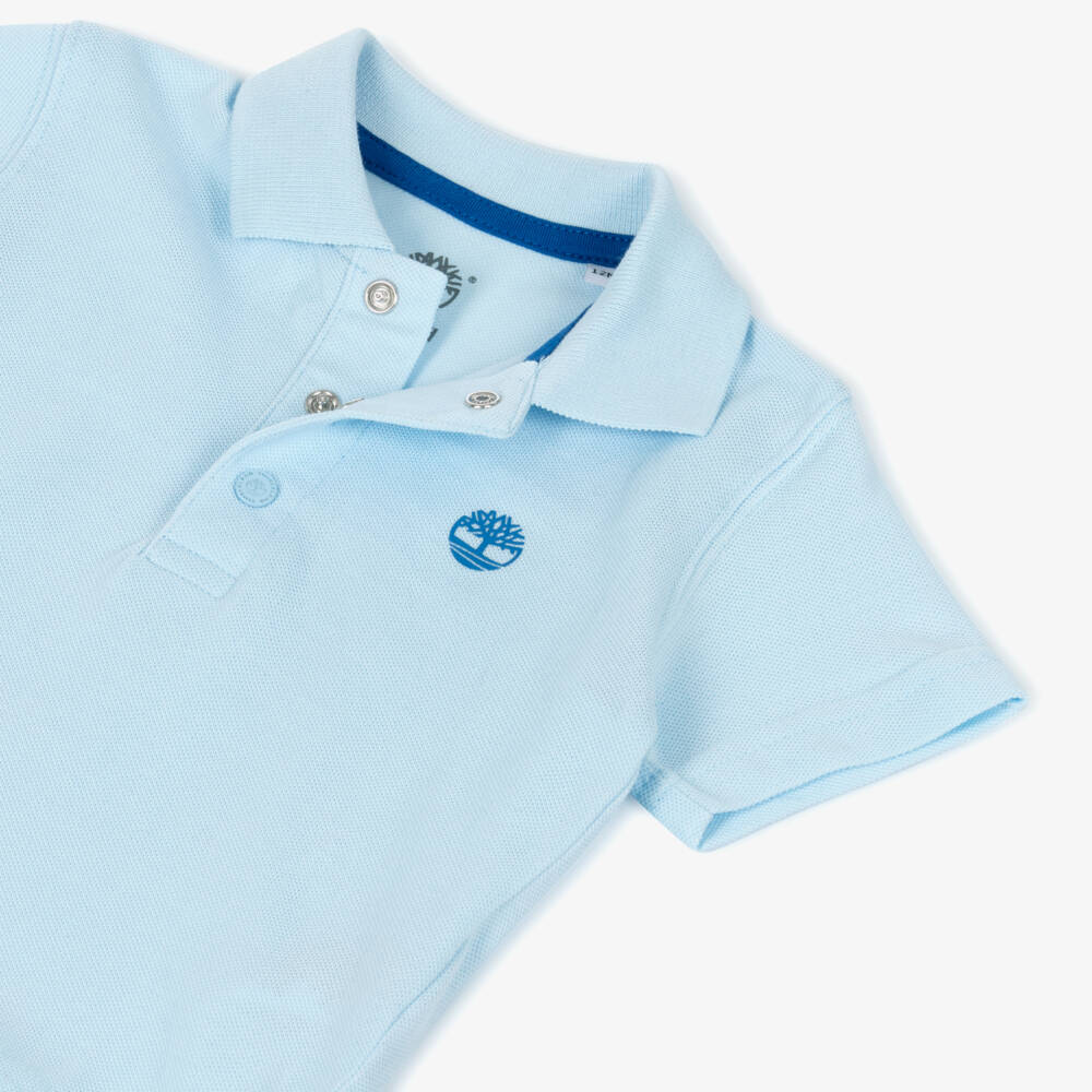 Timberland - Boys Pale Blue Cotton Piqué Polo Shirt | Childrensalon