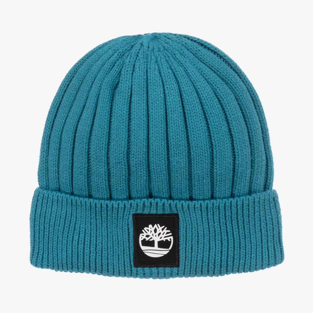 Timberland - Boys Teal Blue Cotton Knit Beanie Hat | Childrensalon