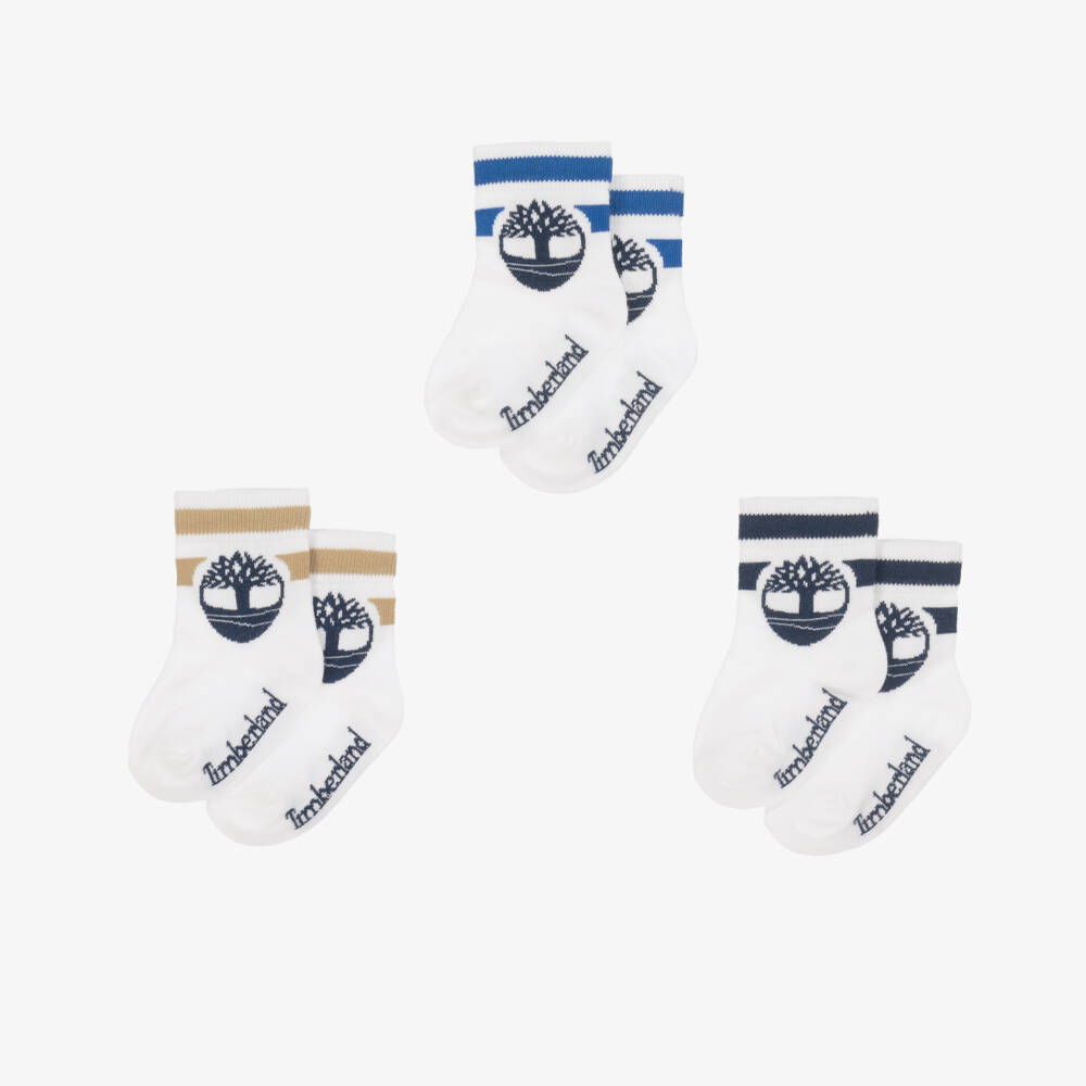 Timberland - Boys White Tree Logo Socks (3 Pack) | Childrensalon