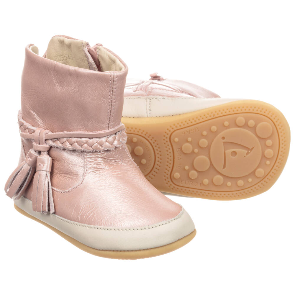Tip Toey Joey - Pink Leather Baby Boots | Childrensalon