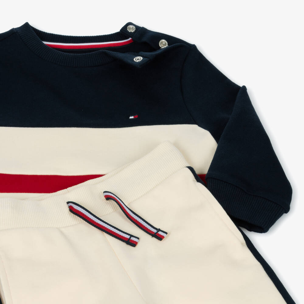 Tommy Hilfiger - Baby Boys Ivory Colourblock Cotton Tracksuit | Childrensalon